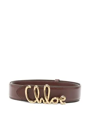 Chloé Leather Belt With Logo Buckle - Brown