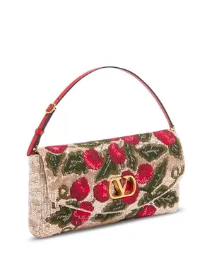 Valentino Garavani Beaded Vlogo Top Handle Shoulder Bag - Red Multi
