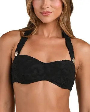 L'Agence Sally Ornate Terry Bandeau Bikini Top - Black