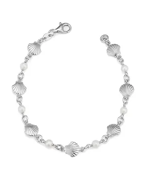 ORADINA Sterling Seashell And Pearl Station Bracelet - Silver