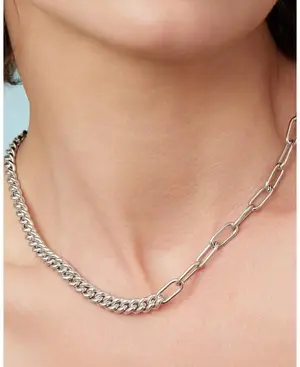 ORADINA Sterling Curb And Paperclip Link Necklace