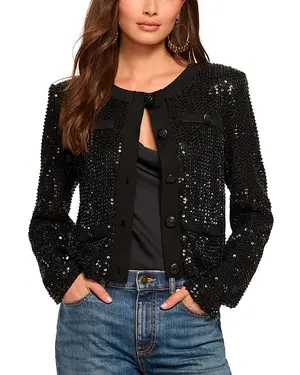Ramy Brook Anna Sequined Jacket - Black Beaded Mesh