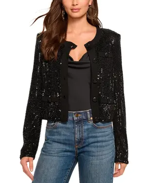Ramy Brook Anna Sequined Jacket - Black Beaded Mesh