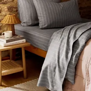 CHRISTY Flannel Marl Stripe Sheet Set, King - Silver
