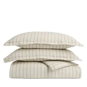 CHRISTY Flannel Marl Stripe Duvet Cover Set, Full Queen - Oat