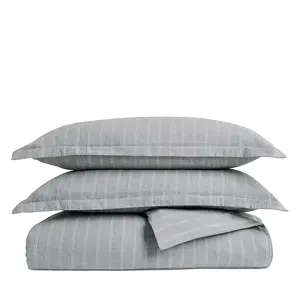 CHRISTY Flannel Marl Stripe Duvet Cover Set, Full Queen - Silver