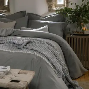 CHRISTY Flannel Marl Solid Duvet Cover Set, King California King - Silver