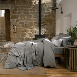 CHRISTY Flannel Marl Solid Duvet Cover Set, King California King - Silver