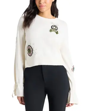 Cinq À Sept Heritage Rose Embellished Sweater - Ivory Multi