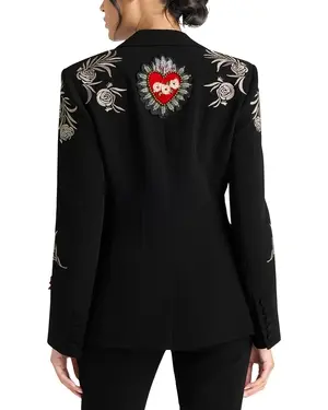 Cinq À Sept Heritage Rose Embroidered Blazer - Black/multi