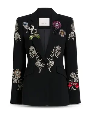 Cinq À Sept Heritage Rose Embroidered Blazer - Black/multi