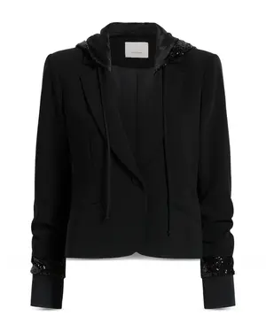 Cinq À Sept Sequin Hooded Single Button Jacket - Black/black
