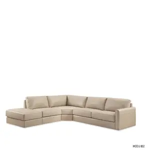 CHATEAU D'AX Leather Colonna Sectional Sofa - Light Grey
