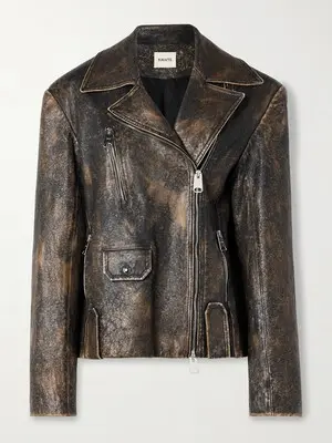 Khaite Catalina Distressed Leather Biker Jacket - Brown