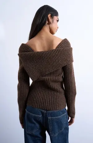 Topshop Ribbed Off-the-shoulder Sweater