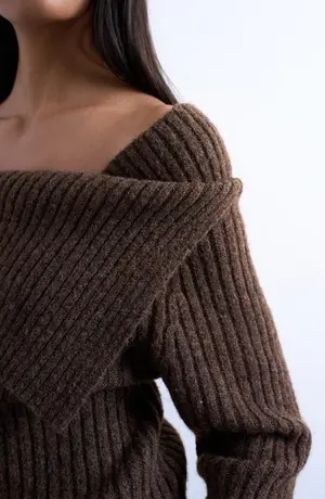 Topshop Ribbed Off-the-shoulder Sweater