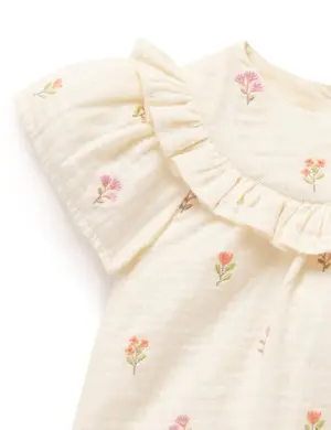 PUREBABY Embroidered Ruffle Top And Bloomer Set
