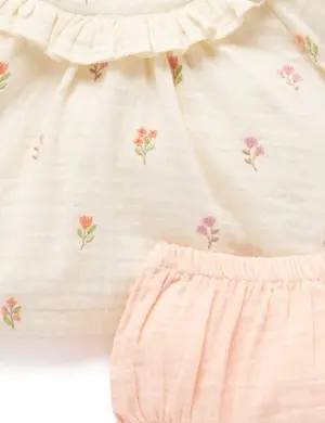 PUREBABY Embroidered Ruffle Top And Bloomer Set
