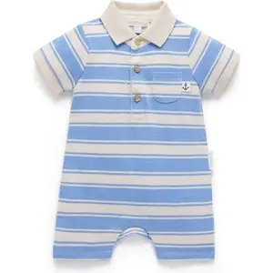 PUREBABY Striped Polo Romper - Ocean Stripe