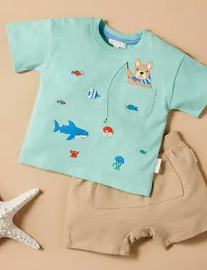 PUREBABY Applique Tee And Shorts Set