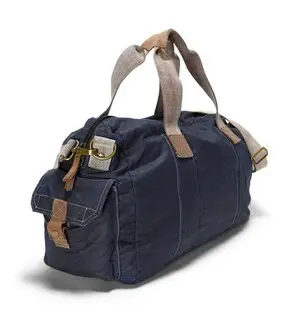 ROAN Canvas Duffle Bag With Leather Accents Navy Oil Slick