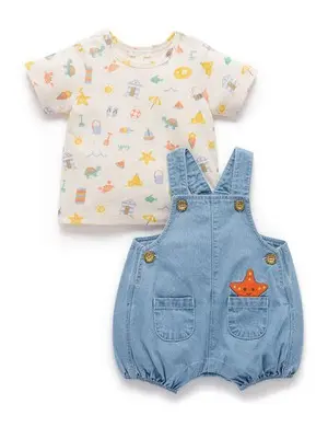 PUREBABY Resort Overall & Tee Set - Faded Denim