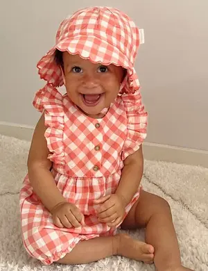 PUREBABY Gingham Cotton/linen Blend Romper