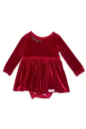 WORTHY THREADS Embroidered Velvet Bubble Romper - Burgundy