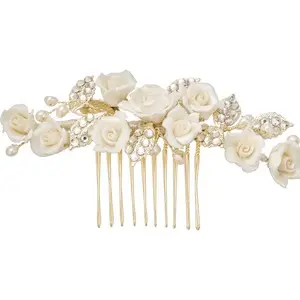 UNTAMED PETALS Victoria Crystal Floral Comb - Gold