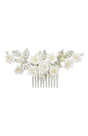 UNTAMED PETALS Victoria Crystal Floral Comb - Silver