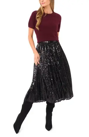 Halogen Sequin Pleated Midi Skirt