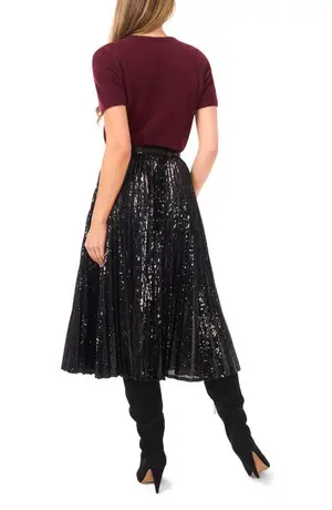 Halogen Sequin Pleated Midi Skirt
