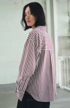 Mango Stripe Cotton Blend Button-up Shirt