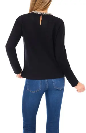Halogen Rhinestone Collar Crewneck Sweater