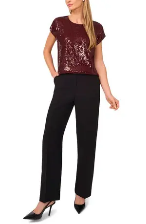 Halogen Sequin Cap-sleeve Top - Burgundy