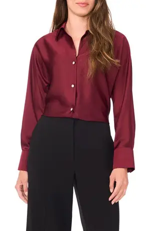 Halogen Charmeuse Button-up Shirt - Burgundy