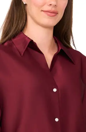 Halogen Charmeuse Button-up Shirt - Burgundy