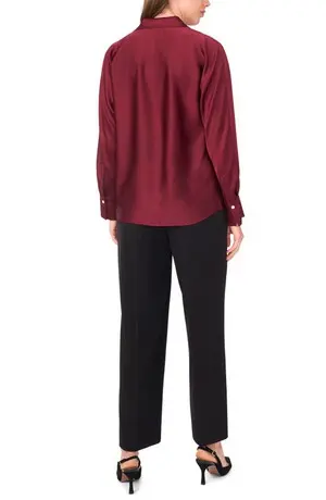 Halogen Charmeuse Button-up Shirt - Burgundy