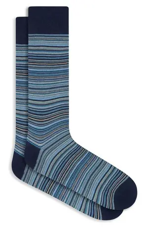 BUGATCHI Stripe Cotton Blend Dress Socks