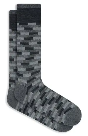 Bugatchi Geo Pattern Mercerized Cotton Blend Dress Socks - Black