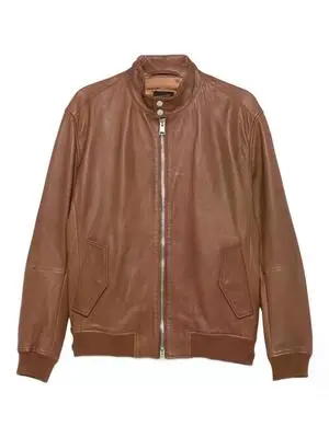 BOSS Leather Bomber Jacket - Brown