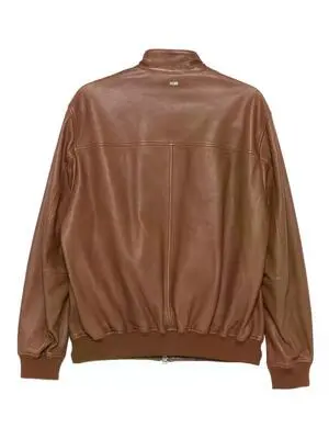 BOSS Leather Bomber Jacket - Brown
