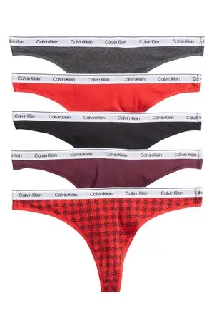 Calvin Klein Assorted 5-pack Cotton Blend Thongs Red Multi