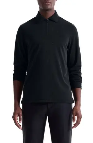 Bugatchi Ottoman Rib Half Zip Long Sleeve Polo - Black