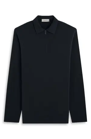Bugatchi Ottoman Rib Half Zip Long Sleeve Polo - Black