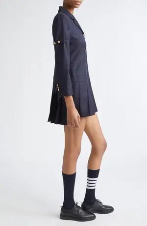 Thom Browne Long Sleeve Pleated Wool Blazer Dress