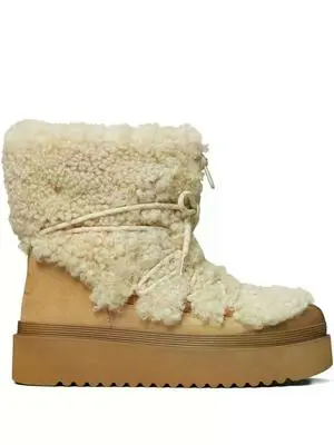 Tory Burch Shearling Lace-up Boots - Neutrals