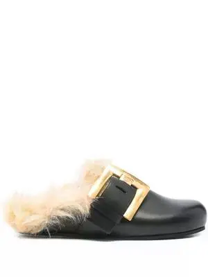 Balmain Buckle-detail Leather Mules - Black