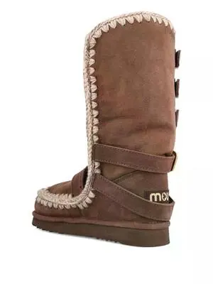 Mou Crochet-trimmed Buckle Boots - Brown
