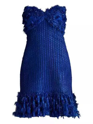 Tadashi Shoji Carmen Frayed Strapless Dress - Blue
